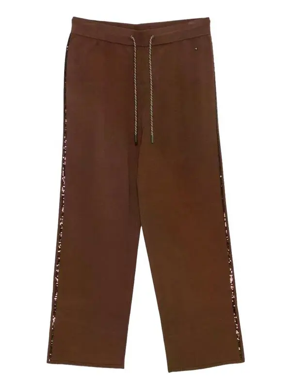 Marina Rinaldi Sequin-embellished Drawstring Track Pants - Brown