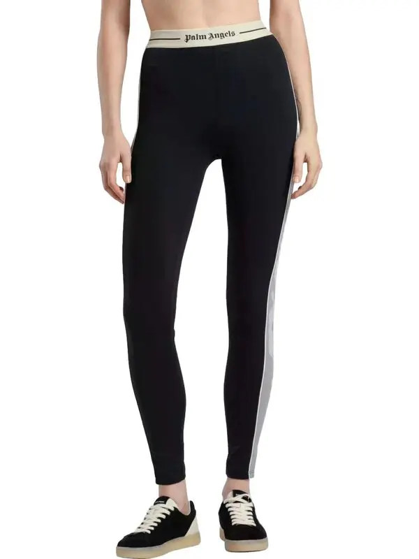 Palm Angels Logo-waistband Side-stripe Leggings - Black