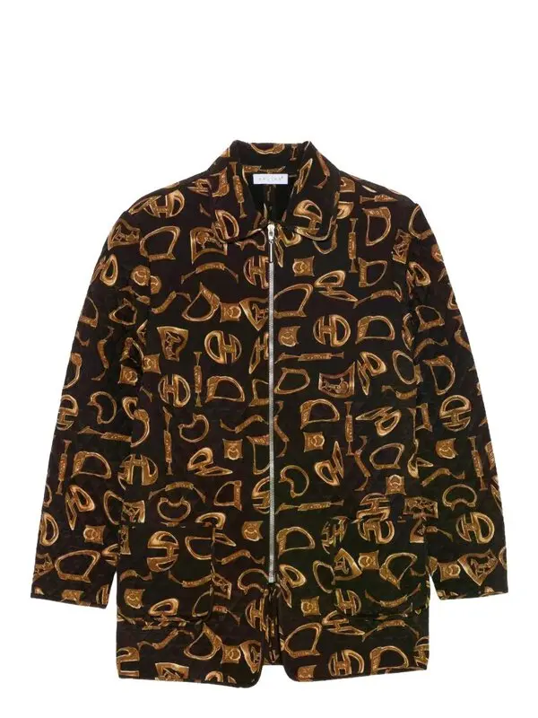 Celine 2000s Quilted Logo-print Coat - Brown