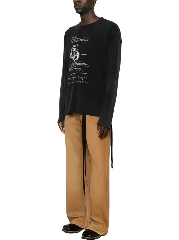 ANN DEMEULEMEESTER Graphic-print Waffle-knit T-shirt - Black