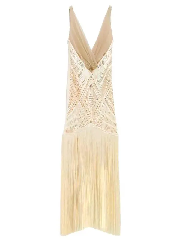 Attico Ivory Tulle Embroidered Midi Dress - Neutrals