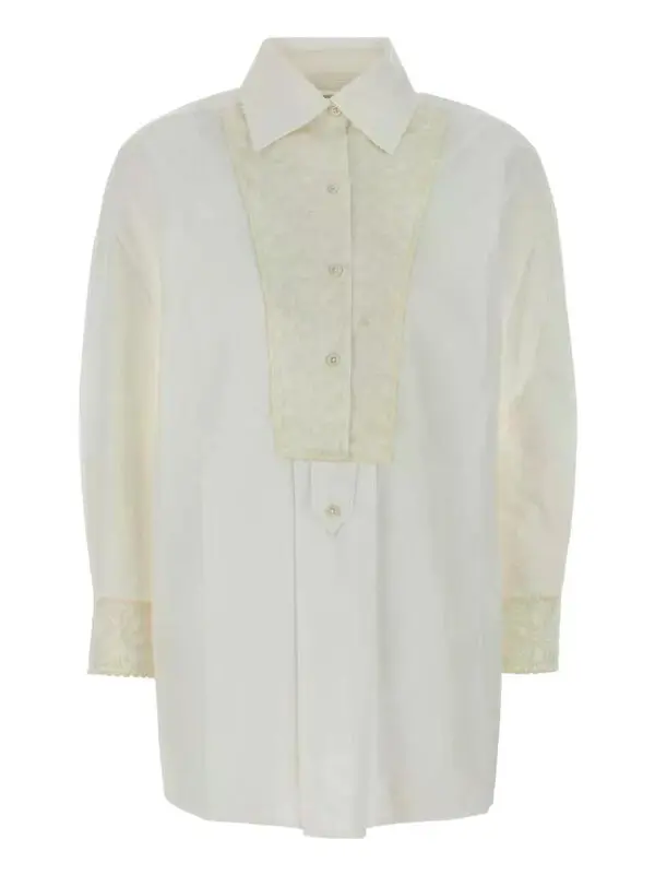 BODE Lace-panelled Pleated Shirt - White