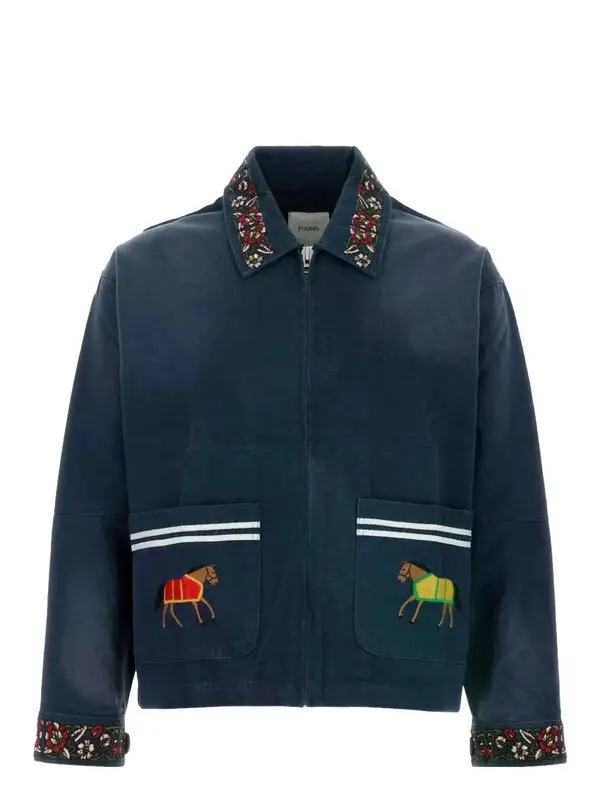 FOUND Horse Equine Embroidered Shirt Jacket - Blue