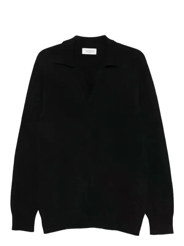 LANEUS Fine-knit Long-sleeve Sweater - Black