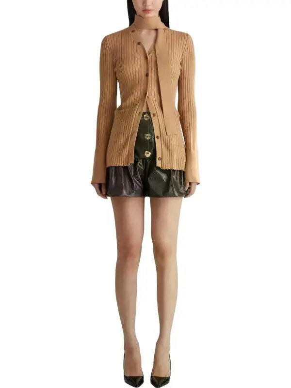 VIOLANTE NESSI Snake-effect Peplum Shorts - Brown
