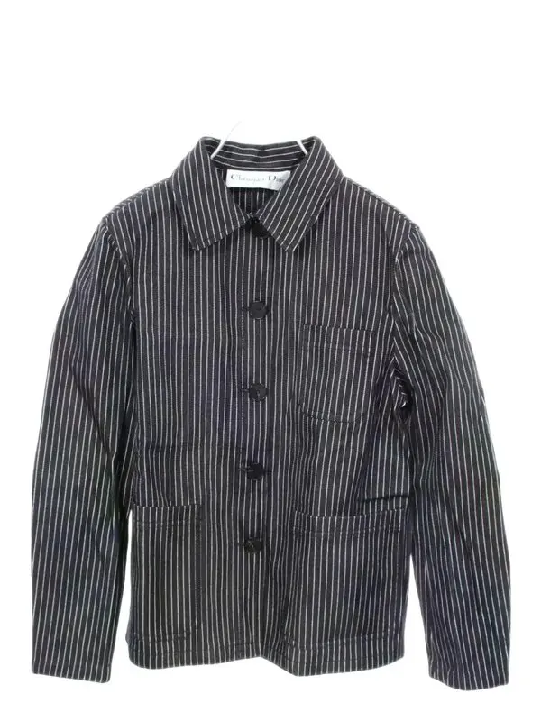 Dior Embroidered Striped Cotton Shirt Jacket - Blue
