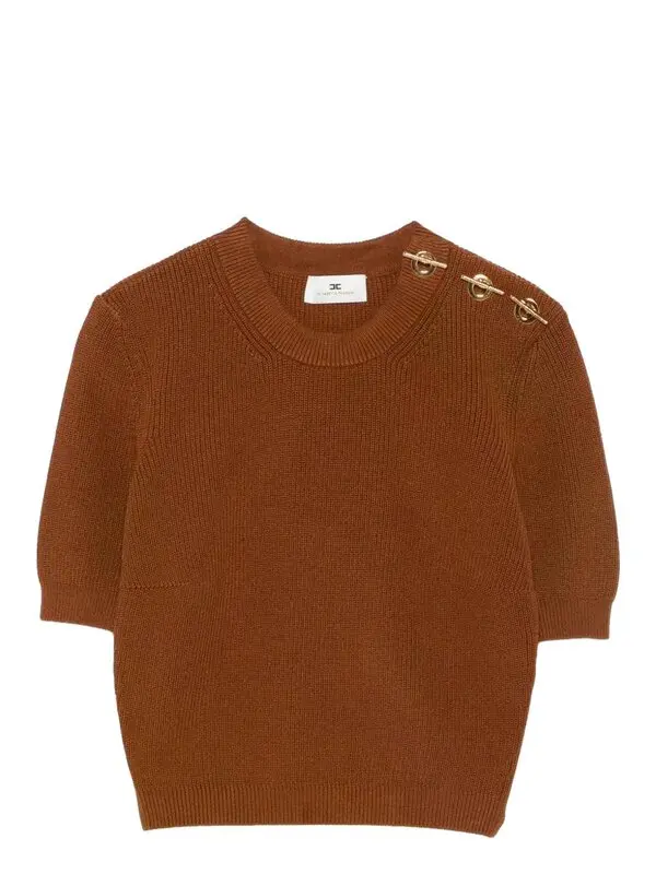 Elisabetta Franchi Ribbed Top With Logo Plaque - Brown