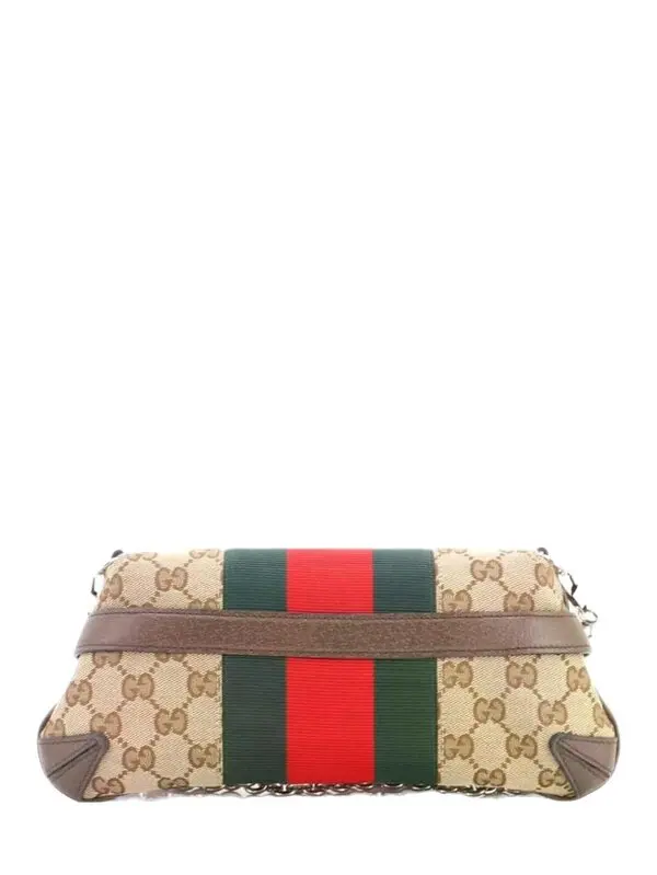 Gucci Horsebit Nm Web Chain Clutch Gg Canvas Small Shoulder Bag - Brown