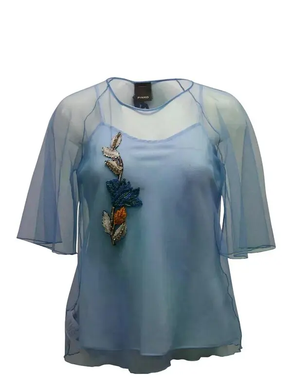 Pinko Floral Beaded Mesh Blouse - Blue