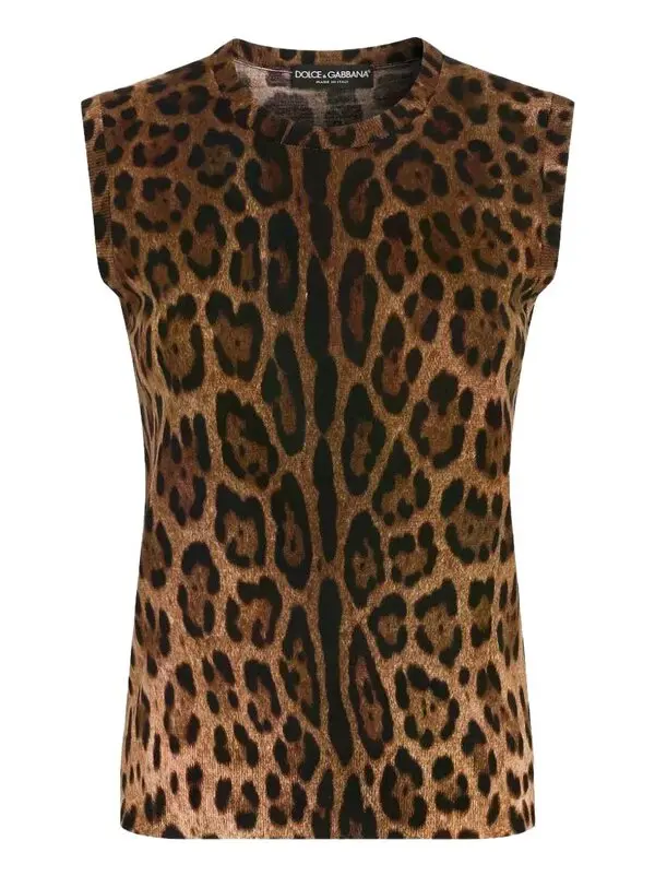 Dolce & Gabbana Leo Print Sleeveless Wool Top - Neutrals