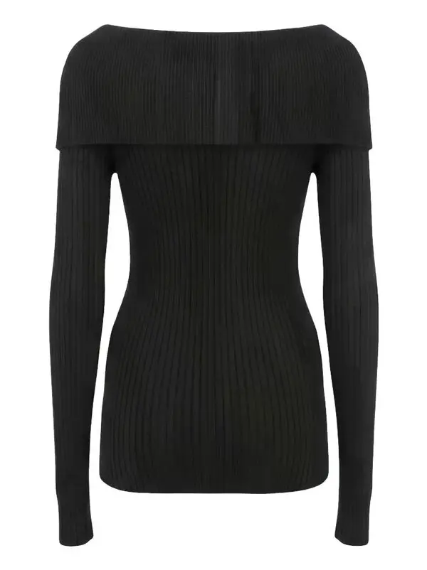 Isaia Off-shoulder Ribbed-knit Sweater - Black