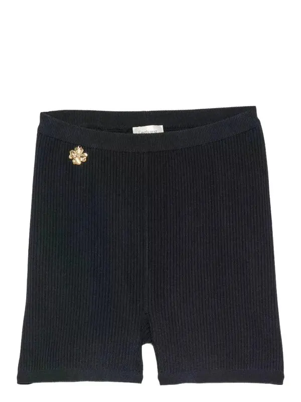 Saint Laurent Ribbed Knit Logo Plaque Shorts - Blue