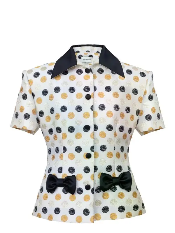 POST MERIDIEM Polka-dot Bow-detail Jacket - White