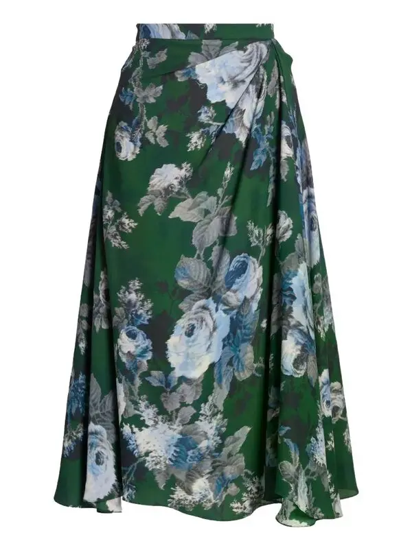 Erdem Floral-print Draped Skirt - Green