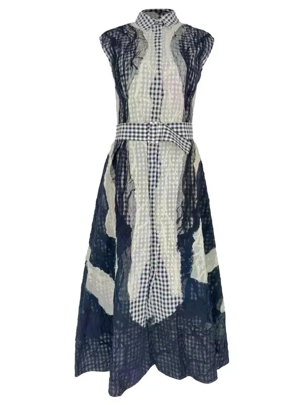 Bottega Veneta Gingham Print Belted Midi Dress - Blue