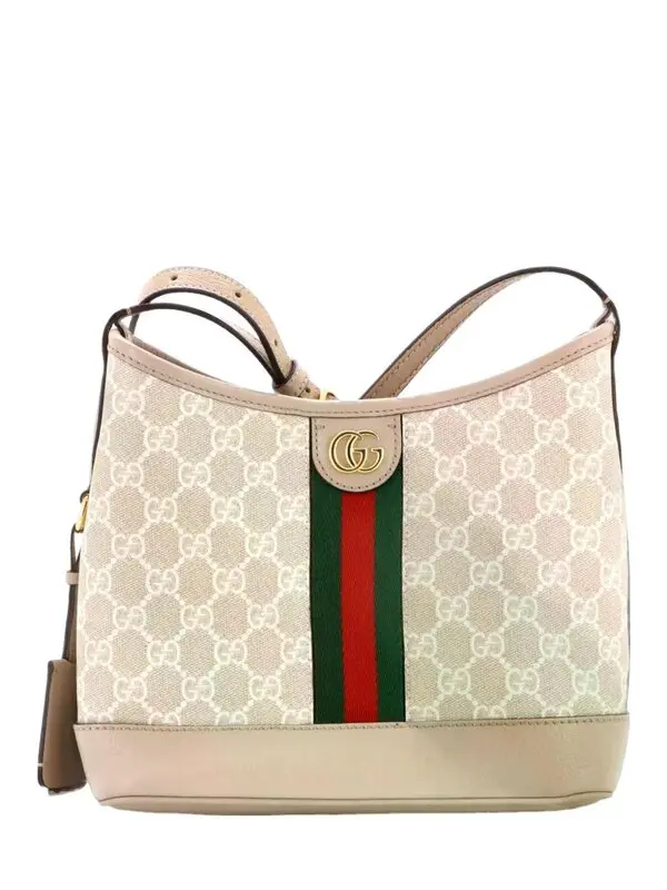 Gucci Ophidia Open Bucket Bag Gg Coated Canvas With Leather Small Shoulder Bag - Neutrals