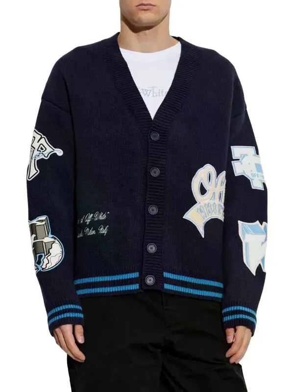 Off-White Knitted Cardigan With Patch Detail - Blue