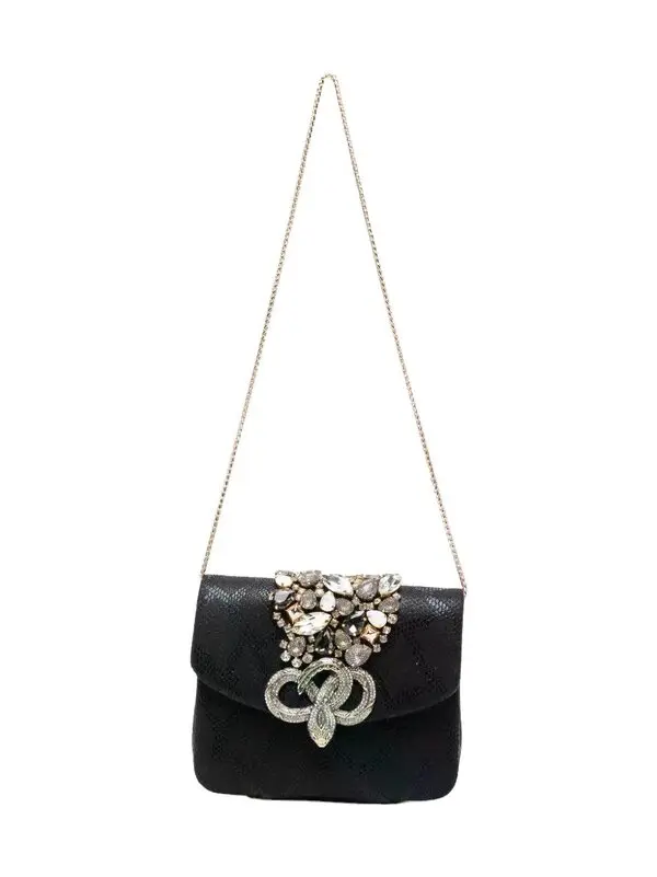 TWENTY FOURHAITCH Mini Crystal-embellished Snakeskin-effect Shoulder Bag - Black