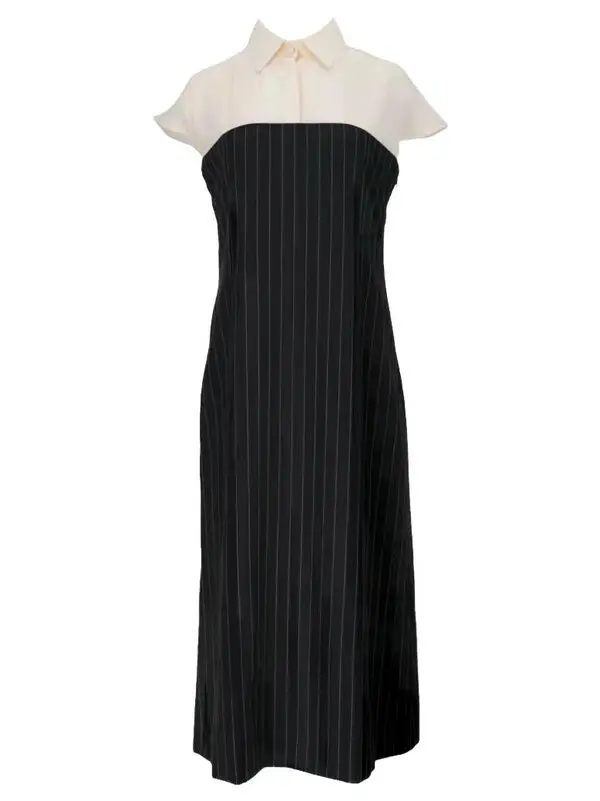 Isaia Pinstripe Panel Midi Dress - Black