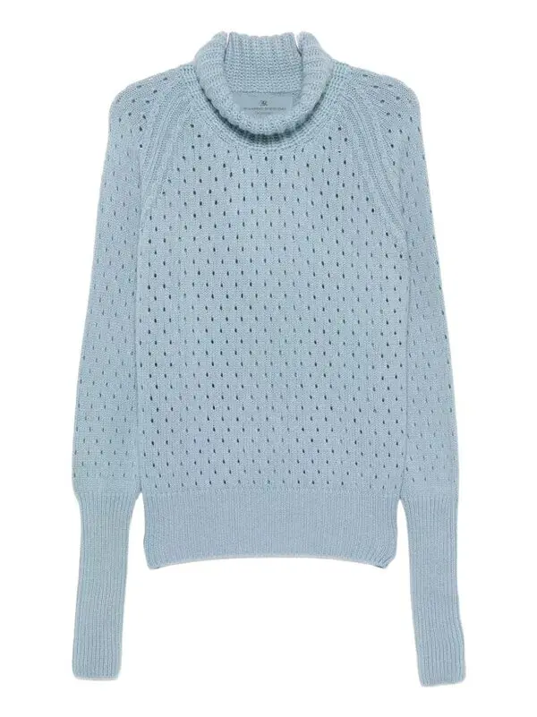 Ermanno Scervino Perforated Knit Roll Neck Sweater - Blue