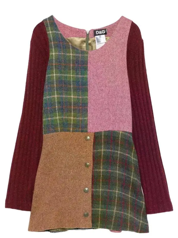 Dolce & Gabbana 2000s Patchwork Tweed Mini Dress - Green