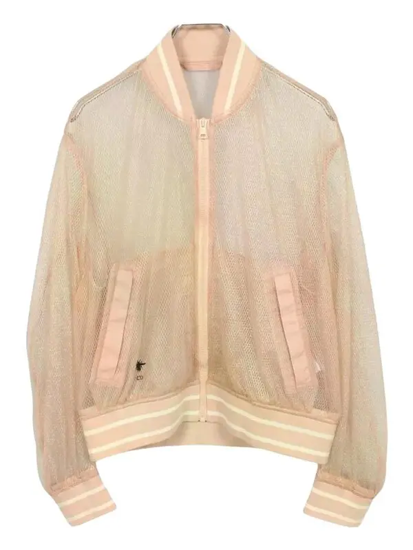 Dior Embroidered Fishnet Zip-up Bomber Jacket - Pink