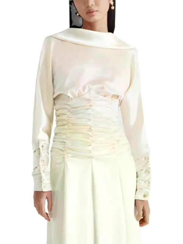 VIOLANTE NESSI Ivory Satin Ruched Gown - Neutrals