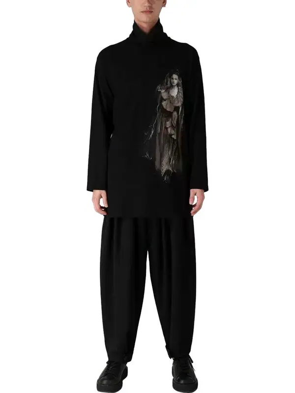 Yohji Yamamoto Graphic-print Turtleneck T-shirt - Black