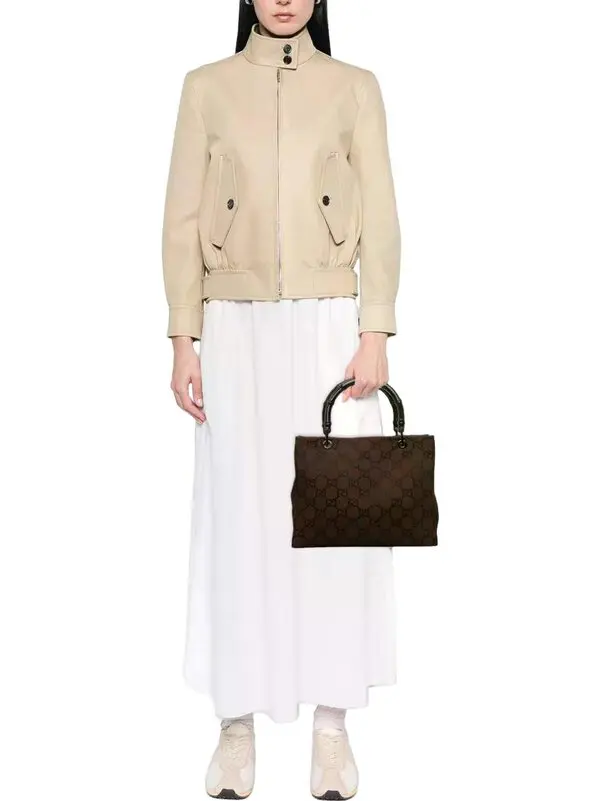 Gucci Gg Nylon Bamboo Satchel - Brown