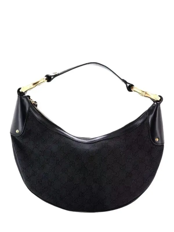 Gucci Bamboo Ring Half Moon Web Gg Canvas Hobo Bag - Black