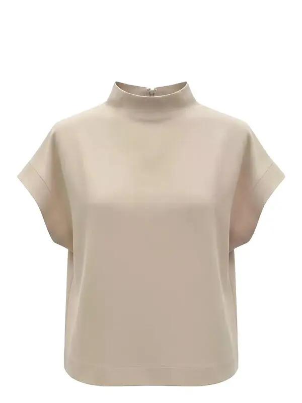 Black Label High Neck Short Sleeve Top - Neutrals