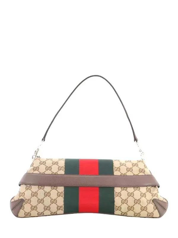 Gucci Horsebit Chain Clutch Gg Canvas Shoulder Bag - Brown