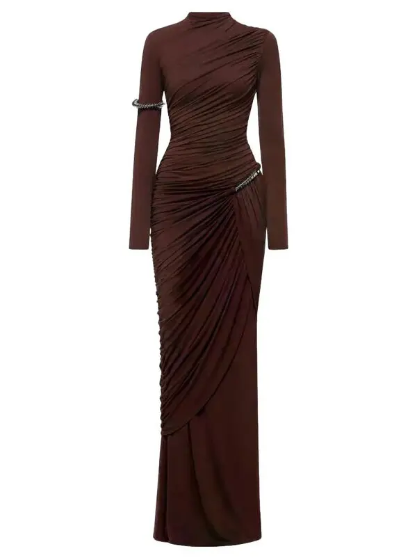 CHATS BY C.DAM Asymmetrical Ruched Maxi Dress - Brown