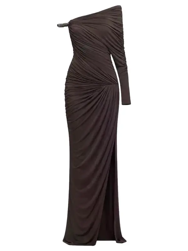 CHATS BY C.DAM Asymmetrical Ruched Maxi Dress - Brown