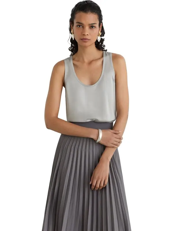 REISS Silk-front Cami Top - Grey