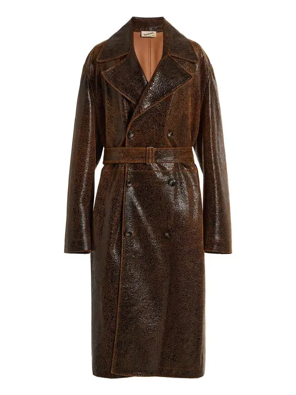 SANDERLAK Belted Leather Trench Coat - Brown