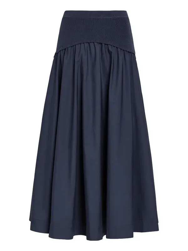 Simkhai Ovie Knit-waist Cotton-poplin Midi Skirt - Navy