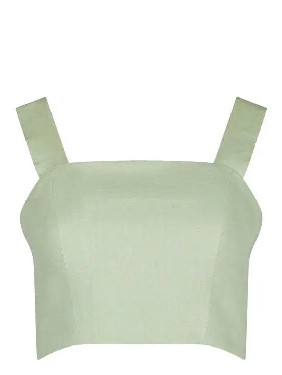 SHIKANZY Mint Linen Bustier With Adjustable Straps - Green