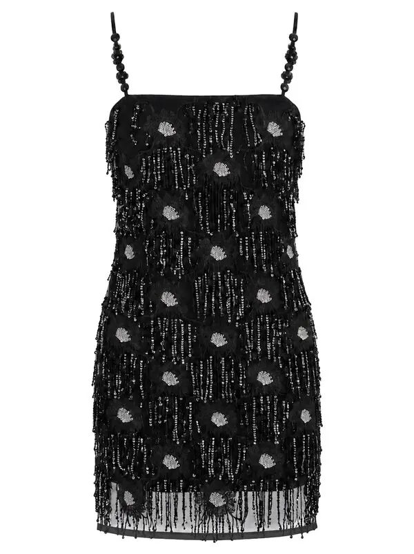 LALIPOP DESIGN Embroidered Sequin Tulle Mini Dress - Black