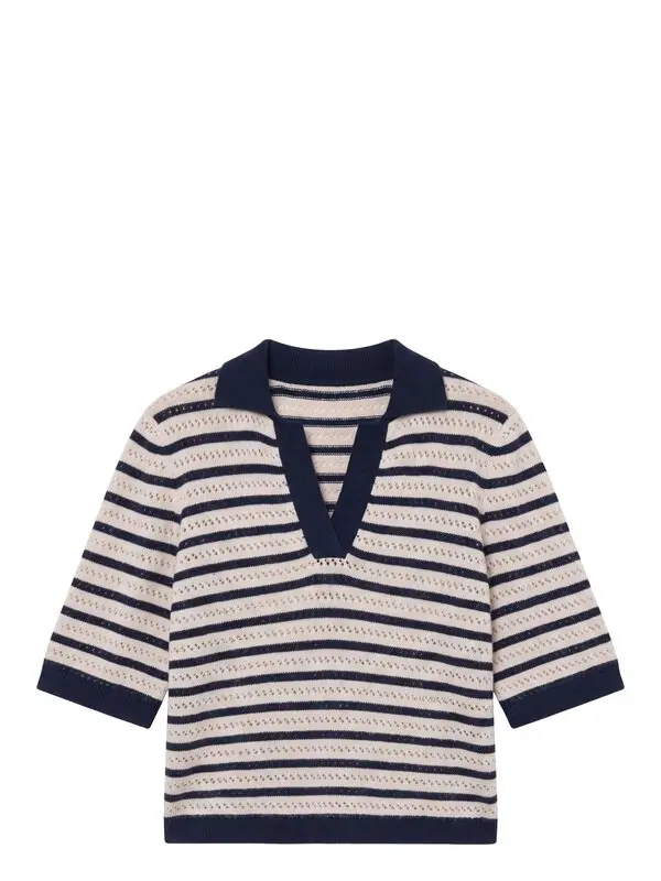 BRODIE CASHMERE Suzie Stitch Cashmere Polo Tee - Blue