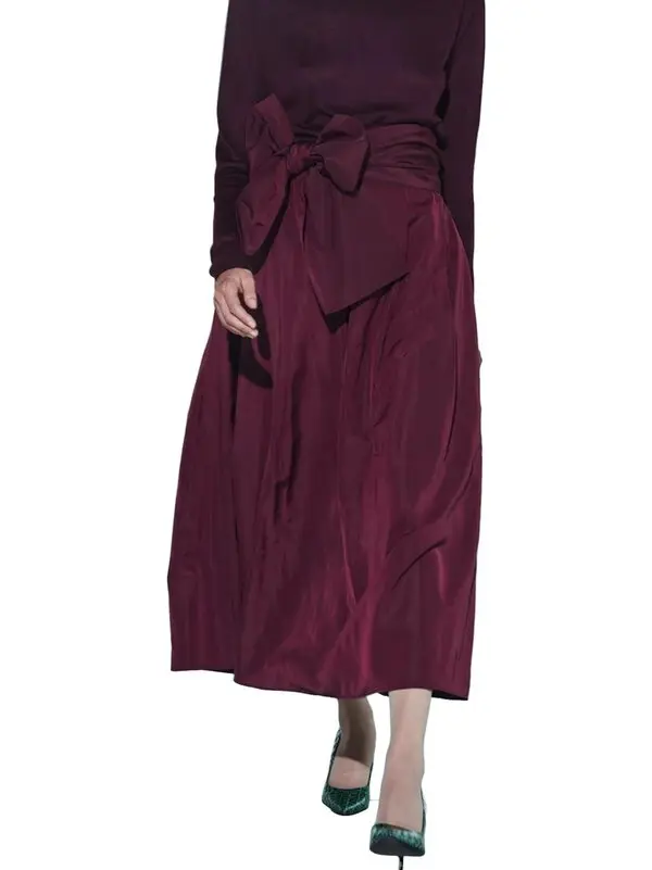 THE EXTREME COLLECTION Plum Taffeta Midi Skirt With Waist Bow - Purple