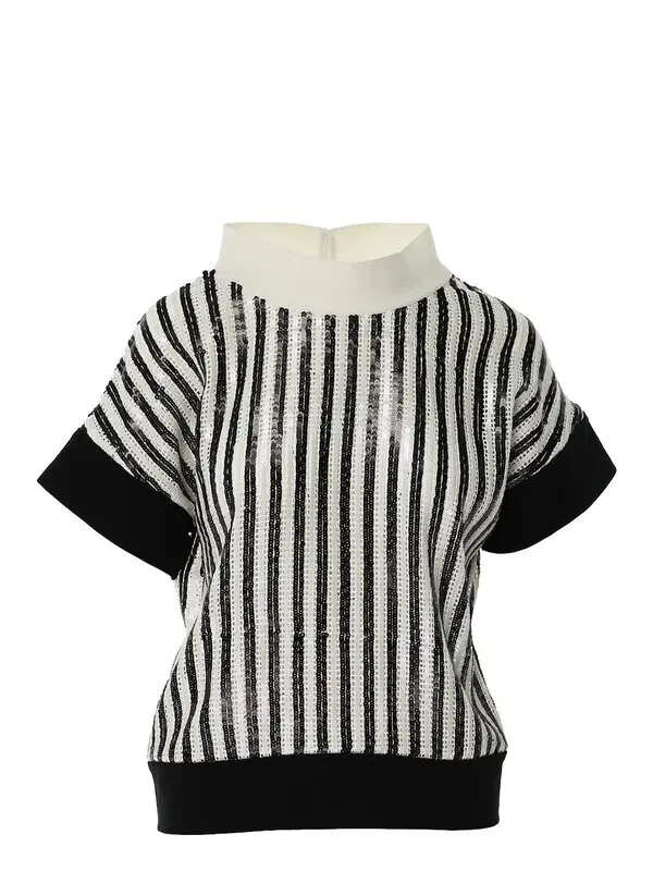 LARISA DRAGNA Sequin Top With Open Back - Black/white