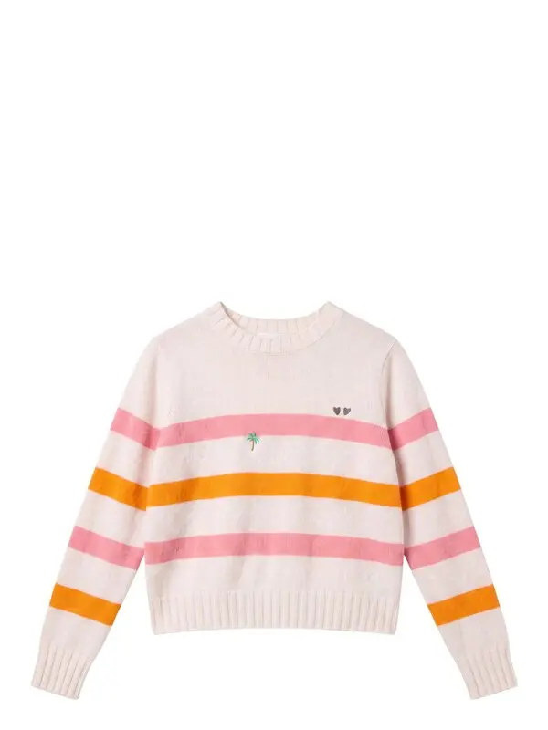 BRODIE CASHMERE Beach Embroidery Cashmere Crew Neck Jumper - Pink