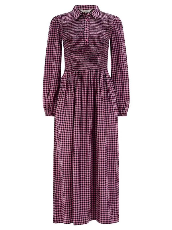 SUGARHILL BRIGHTON Diana Shirred Midi Dress In Rose Gingham - Pink