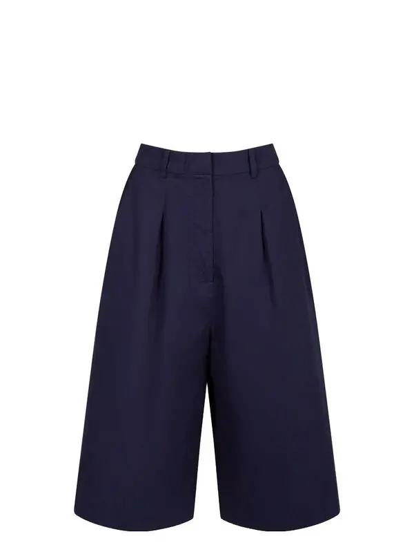 SHIKANZY Navy High-waisted Japanese Cotton Bermuda Shorts - Blue