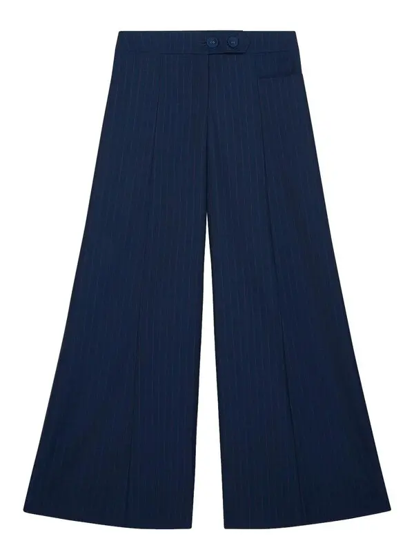 AMANDA THOMPSON COUTURE Navy & Red Pinstripe Wool Flared Trousers - Blue
