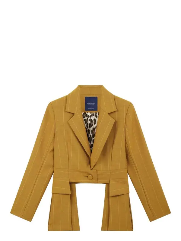 AMANDA THOMPSON COUTURE Andy Cropped Wool Jacket In Mustard Pinstripe - Yellow