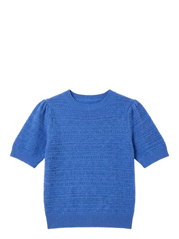 BRODIE CASHMERE Textured Cashmere Crewneck Tee - Blue