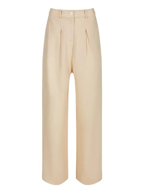 SHIKANZY Neutrals Kamla Wide Leg Linen High Waisted Pants - Beige