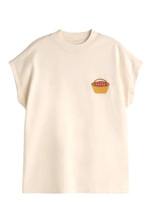 THINKING MU Embroidered Basket T-shirt - White